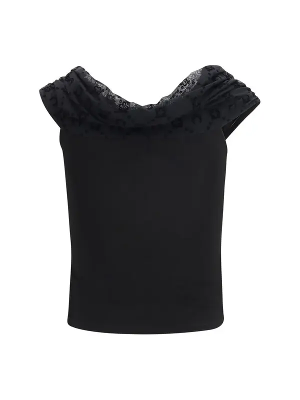 MARINE SERRE Off Shoulder Draped Top - Black