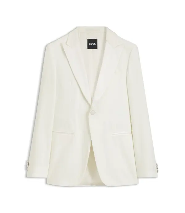 BOSS Slim-fit Tuxedo Jacket In Cotton Velvet - White