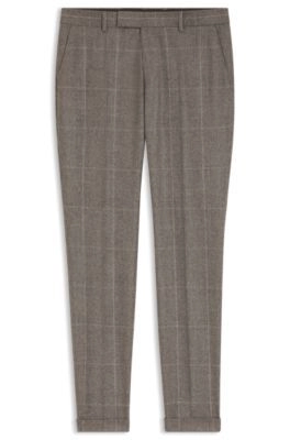 BOSS Checked Slim-fit Pants In Italian Virgin Wool