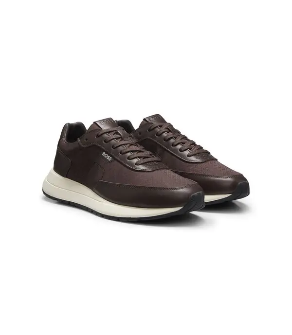 BOSS Monogram Jacquard Sneakers With Leather Trim