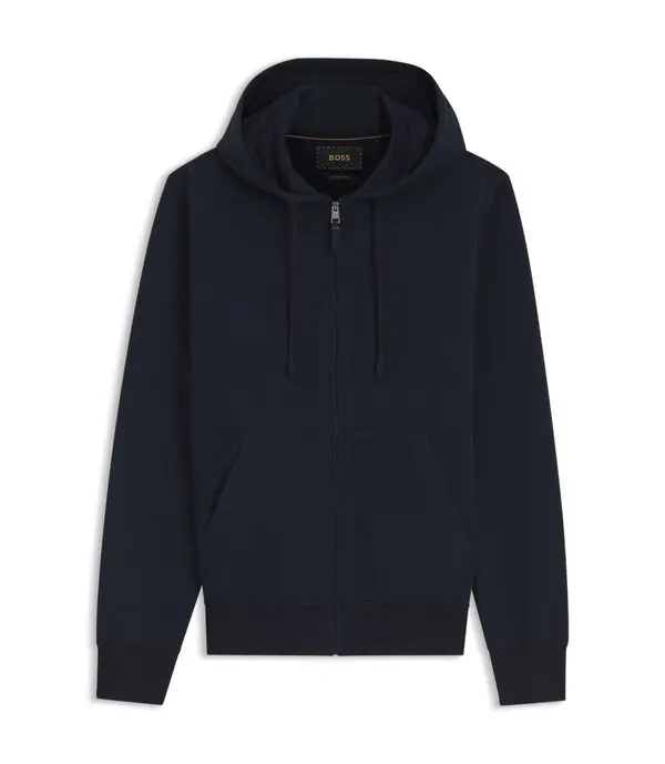 BOSS Wool-blend Hoodie With Premium Alcantara Details - Dark Blue