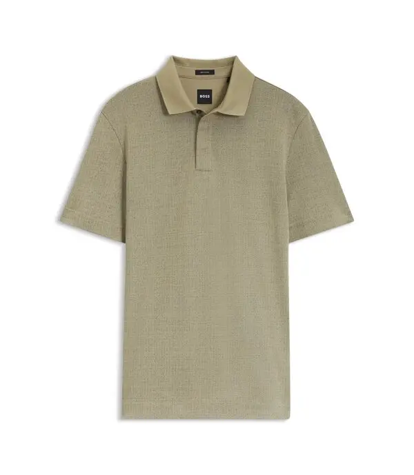 BOSS Cotton Polo Shirt With Two-tone Jacquard - Khaki