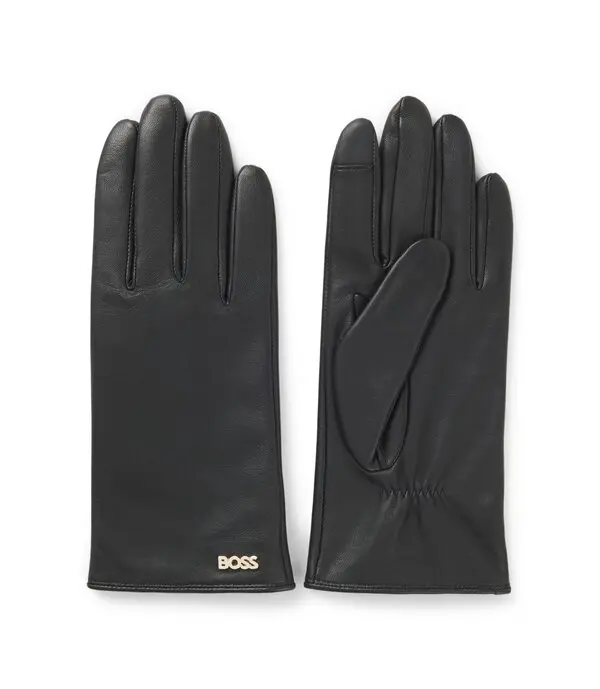 BOSS Touchscreen-friendly Leather Gloves With Logo Rivet - Black