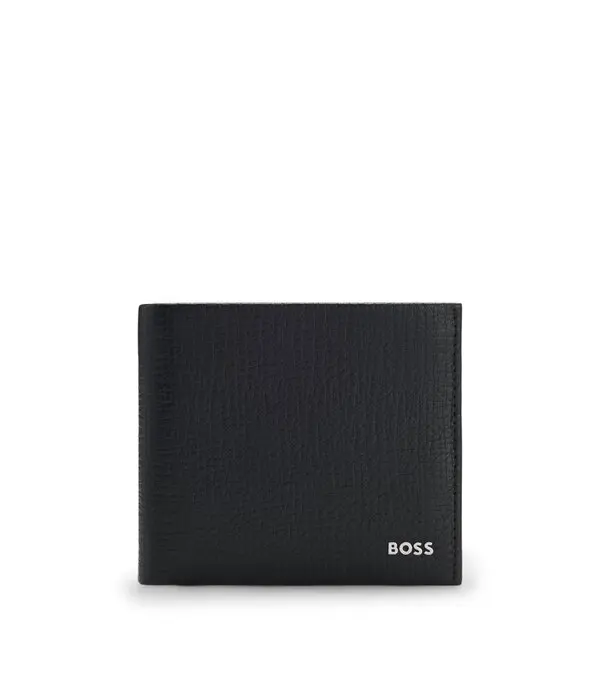 BOSS Grained Leather Wallet With Metallic Logo Lettering