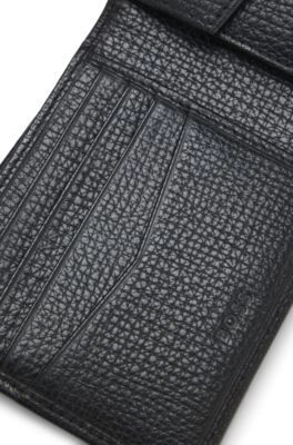 BOSS Grained Leather Wallet With Metallic Logo Lettering