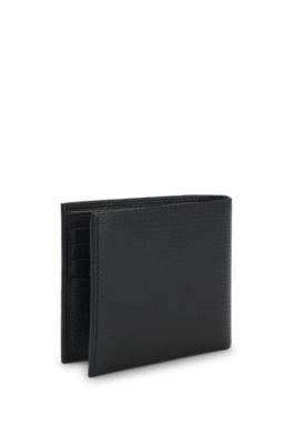 BOSS Grained Leather Wallet With Metallic Logo Lettering