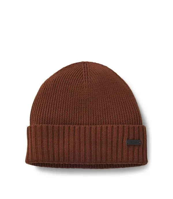 BOSS Rib-knit Virgin-wool Beanie With Logo Plaque - Brown