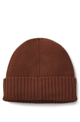 BOSS Rib-knit Virgin-wool Beanie With Logo Plaque