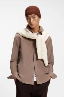 BOSS Rib-knit Virgin Wool Beanie - Brown