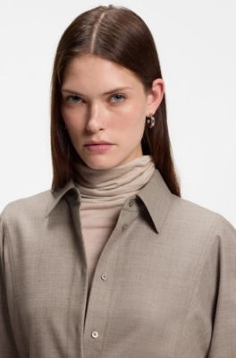 BOSS Slim-fit Flannel Blouse With Wool And Linen - Beige