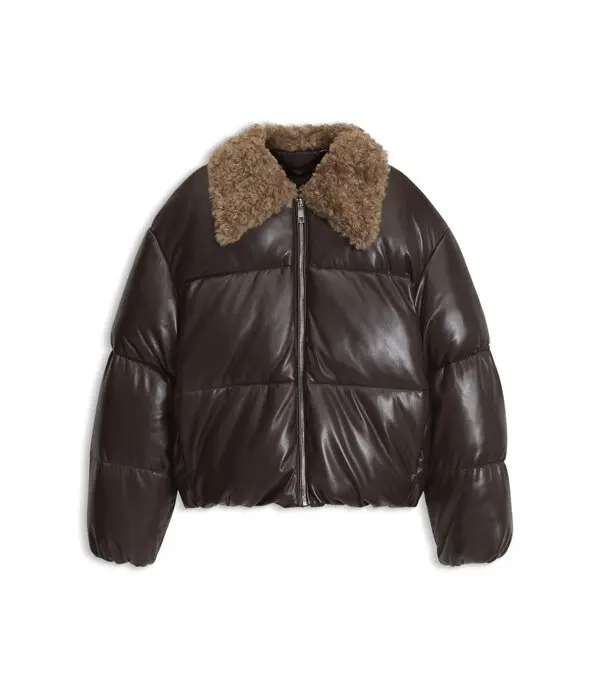 BOSS Faux-leather Bomber Jacket With Teddy Collar