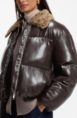 BOSS Faux-leather Bomber Jacket With Teddy Collar