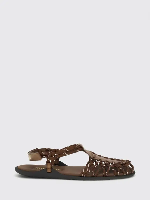 Miu Miu Calfskin Lace-up Sandals - Brown