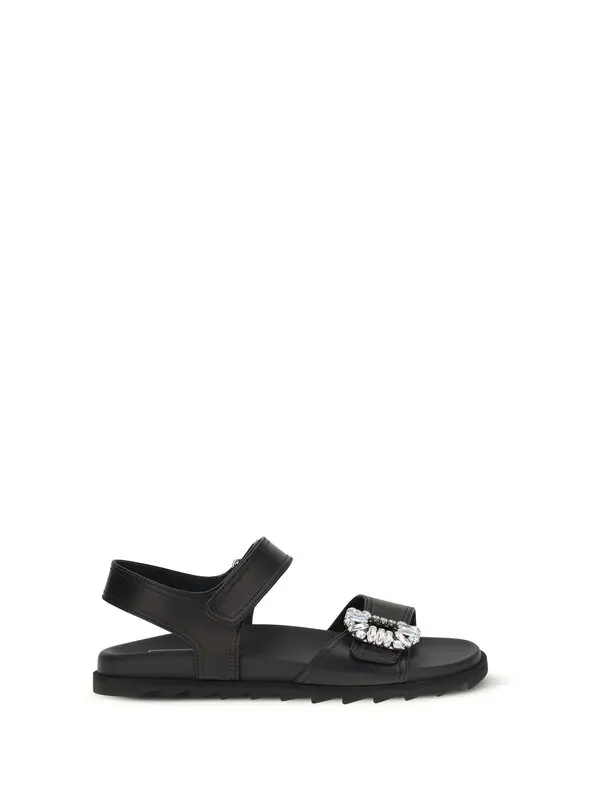 ROGER VIVIER Crystal Buckle Leather Sandals