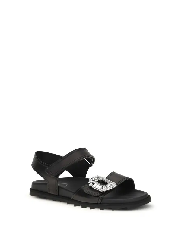 ROGER VIVIER Crystal Buckle Leather Sandals