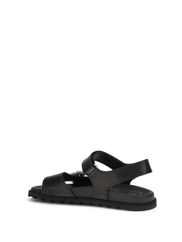 ROGER VIVIER Crystal Buckle Leather Sandals