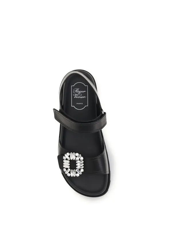 ROGER VIVIER Crystal Buckle Leather Sandals