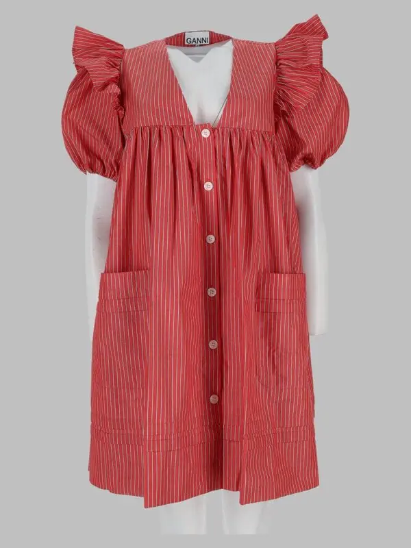 GANNI Striped Dress - Red