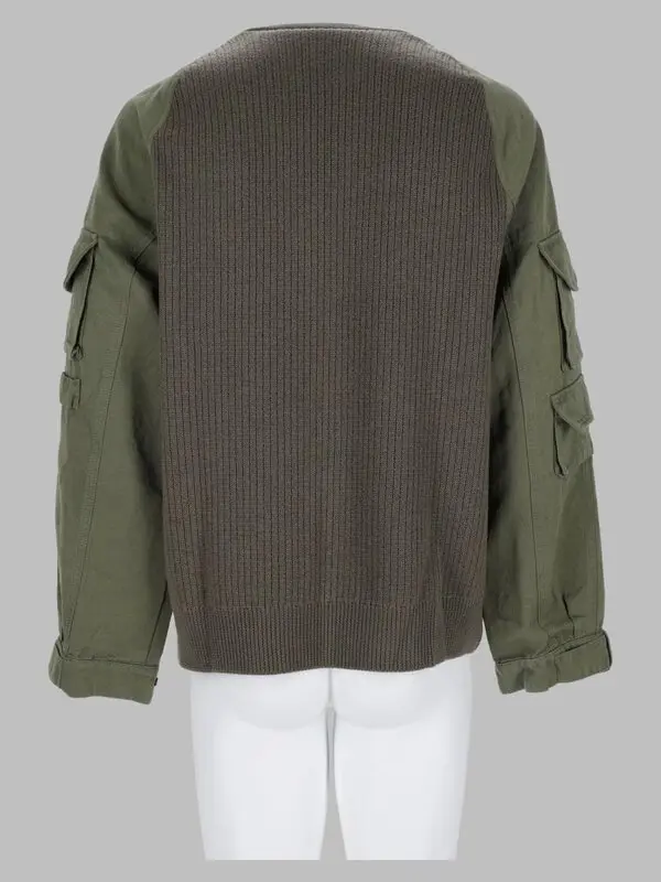 Balmain Ribbed Knit Paneled Cargo Pullover - Brown