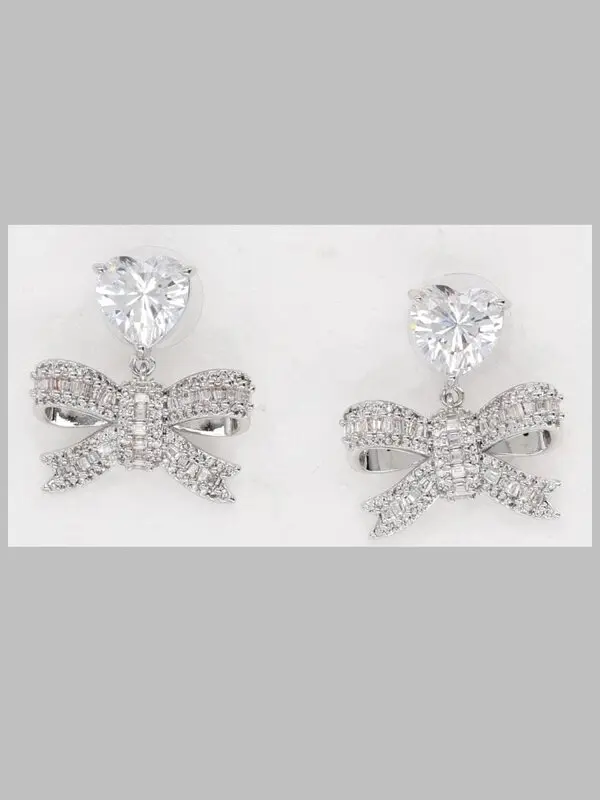 SELF-PORTRAIT Cubic Zirconia Bow Earrings - Silver