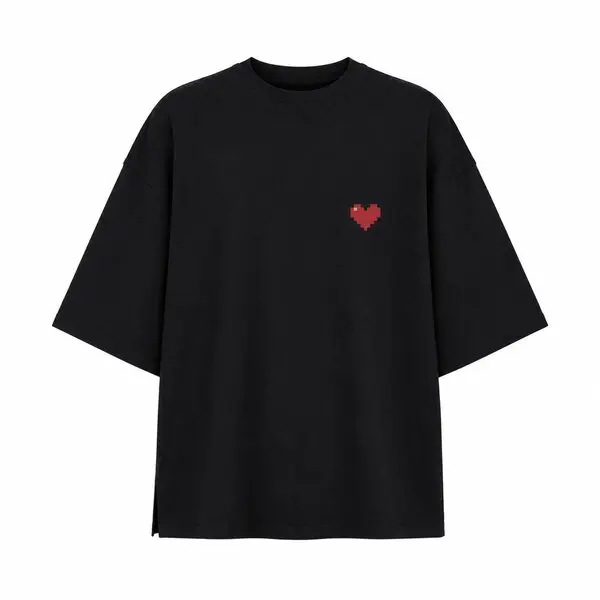 MYSIMPLICATED Black / Red Oversized Black T-shirt With Heart Logo