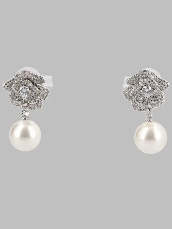 SELF-PORTRAIT Brass Zirconia Abs Pearl Earrings - Silver