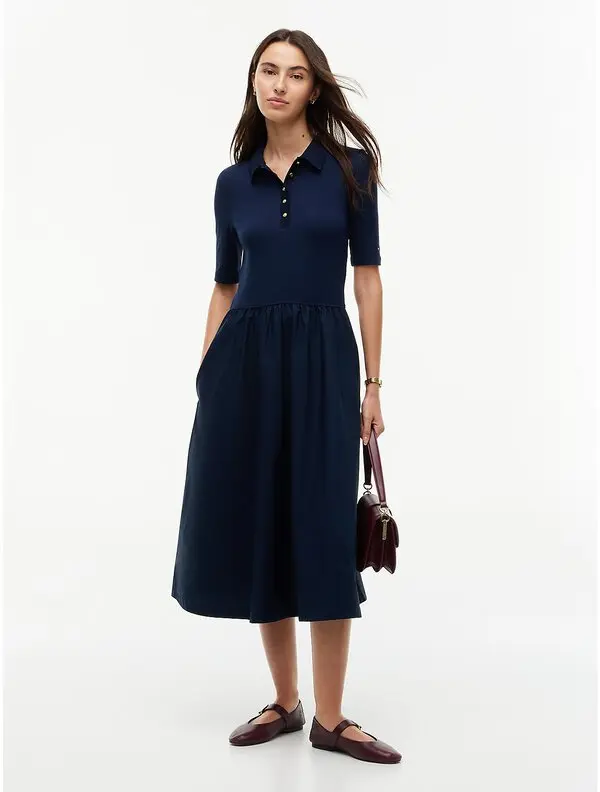 Tommy Hilfiger Mixed Media Polo Midi Dress - Dark Blue