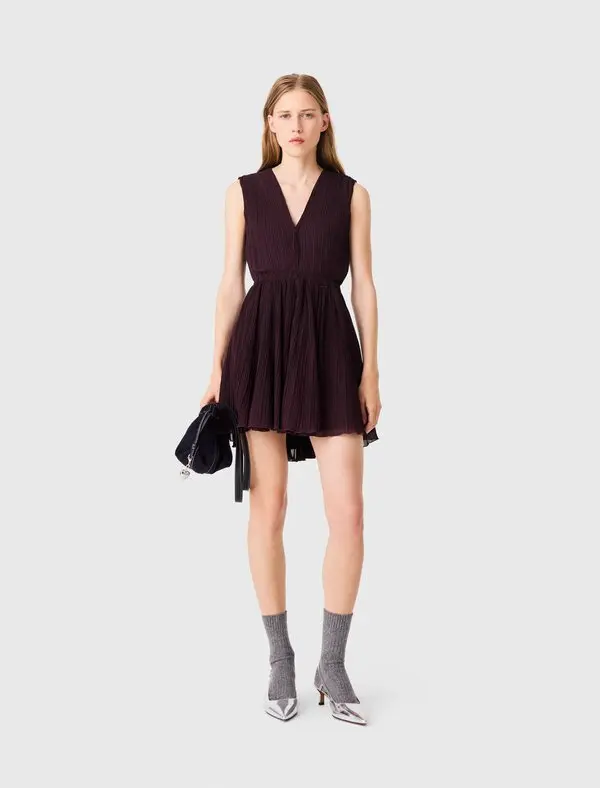 Maje Short Pleated Skater Dress - Eggplant