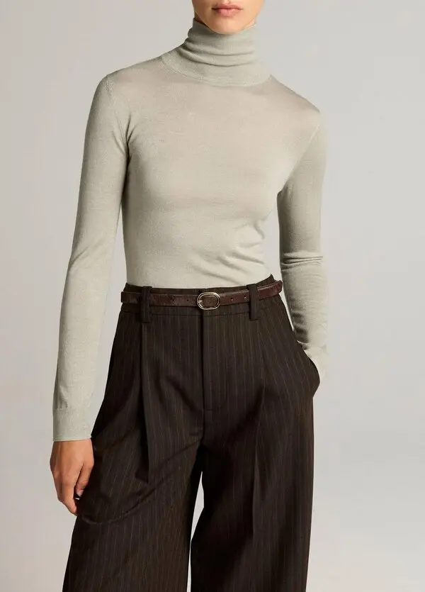 Vince Cashmere-silk Slim Turtleneck Sweater - Stone Sage