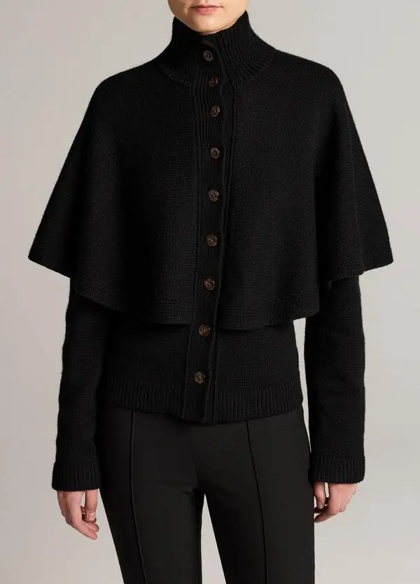 Vince Wool-blend Turtleneck Cape Cardigan