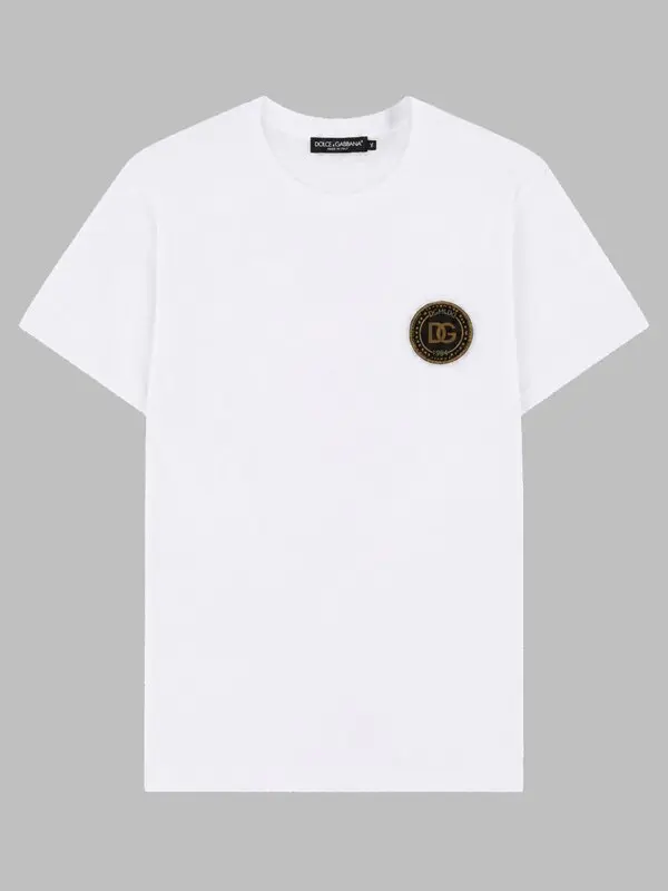 Dolce & Gabbana T-shirt In Cotone Con Patch - White