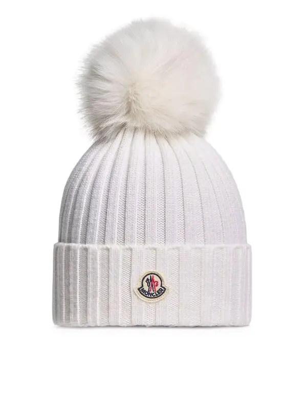 Moncler Wool Beanie With Pom Pom - White