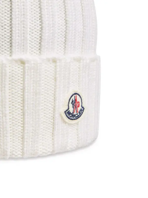 Moncler Wool Beanie With Pom Pom - White
