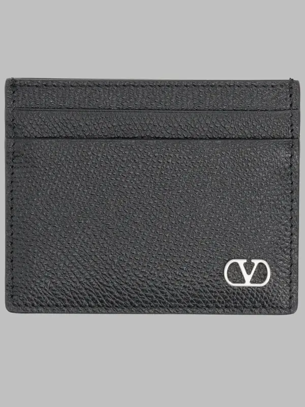 Valentino Garavani Vlogo Leather Card Holder - Black