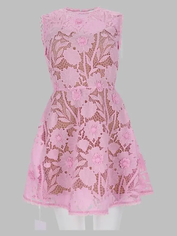 SELF-PORTRAIT Sleeveless Floral Lace Dress - Pink