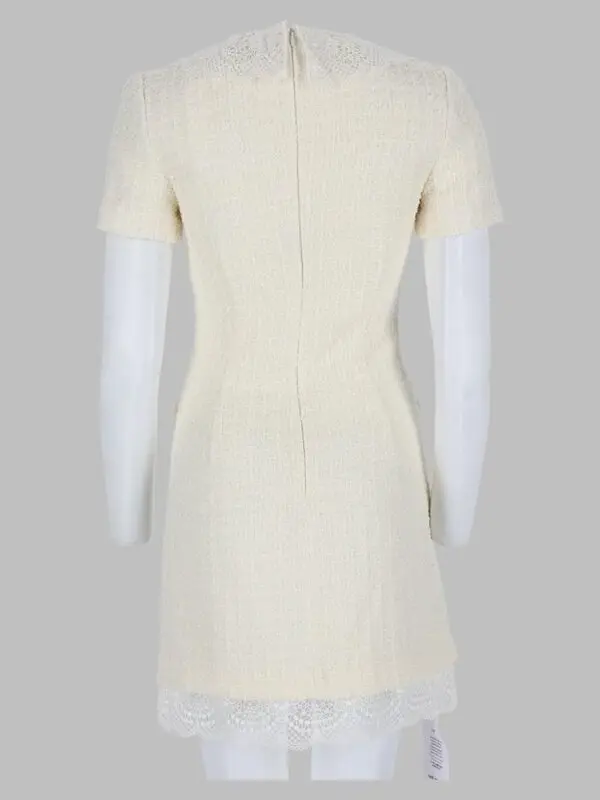 SELF-PORTRAIT Lace Trimmed Tweed Dress - Cream