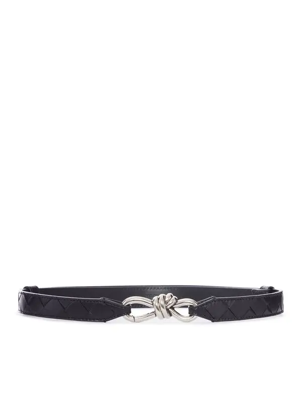 Bottega Veneta Nappa Belt With Braided Design And Emblem Knot Buckle - Black