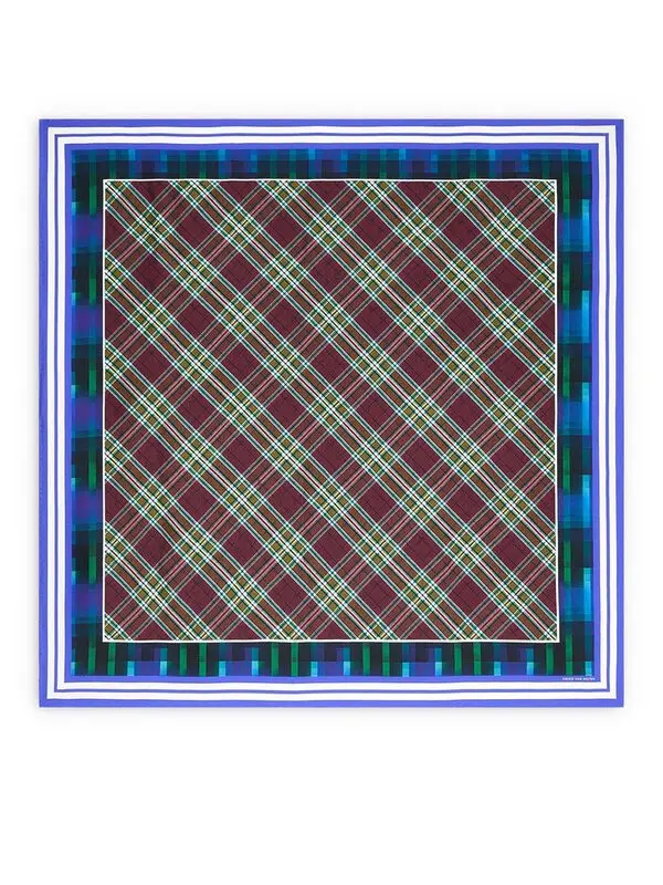 Dries Van Noten Square Silk Scarf With A Contrasting Check Pattern - Blue