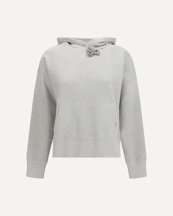 Prada Cotton Fleece Hoodie With Jewel Brooch - Grey