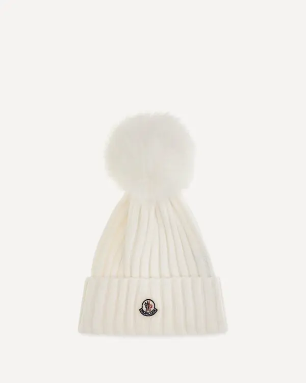 Moncler Wool Hat With Pon Pon - White