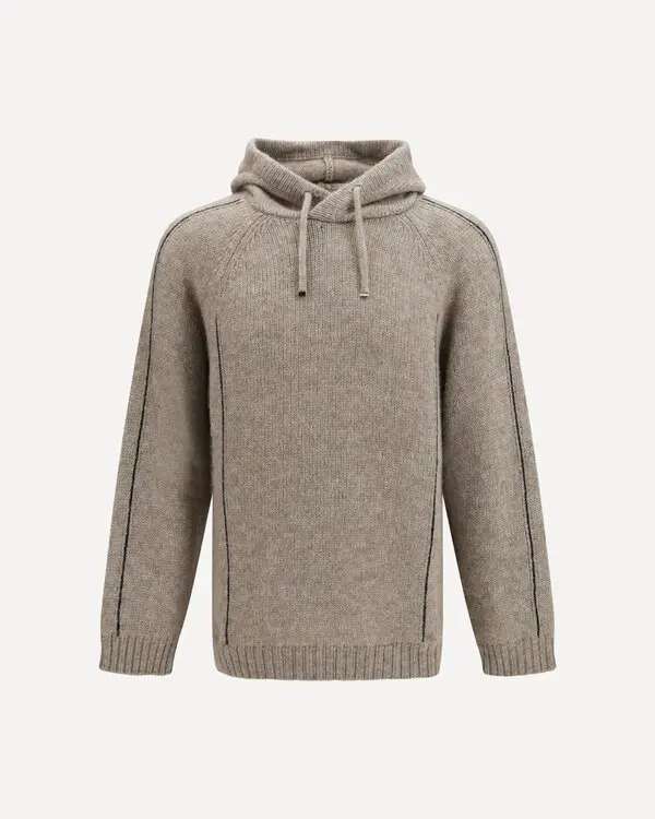 Giorgio Armani Alpaca-knit Hooded Sweatshirt With Contrasting Trims - Beige