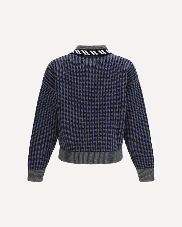 Versace Intarsia Wool Knit Zip Cardigan
