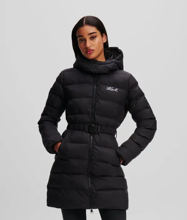 Karl Lagerfeld Signature Ultralight Long Puffer Jacket - Black