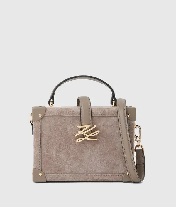 Karl Lagerfeld Small Suede Trunk Bag - Ash Grey