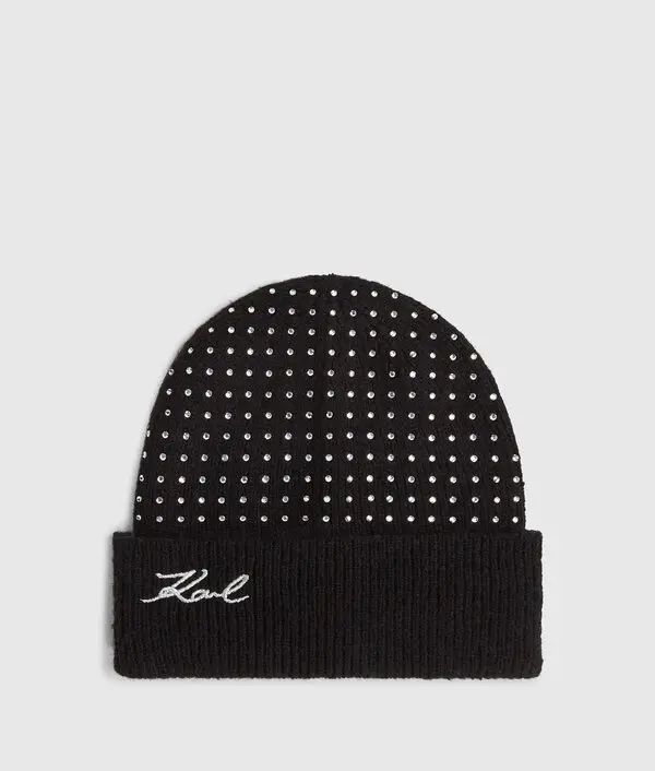 Karl Lagerfeld K/signature Rhinestone Beanie - Black
