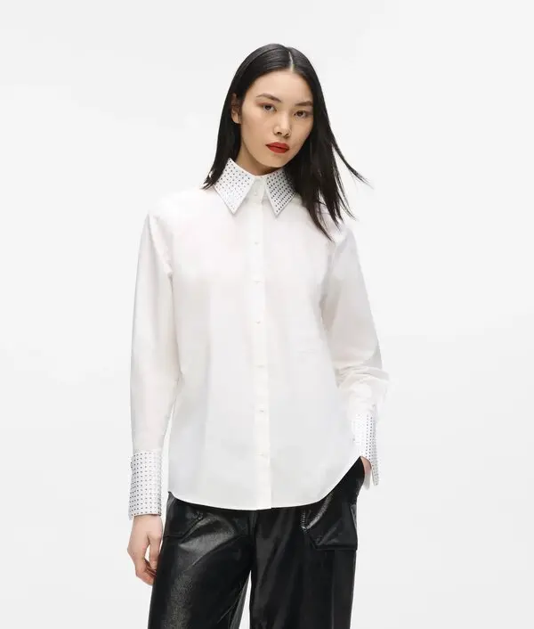 Karl Lagerfeld Rhinestone Buttoned Shirt - White