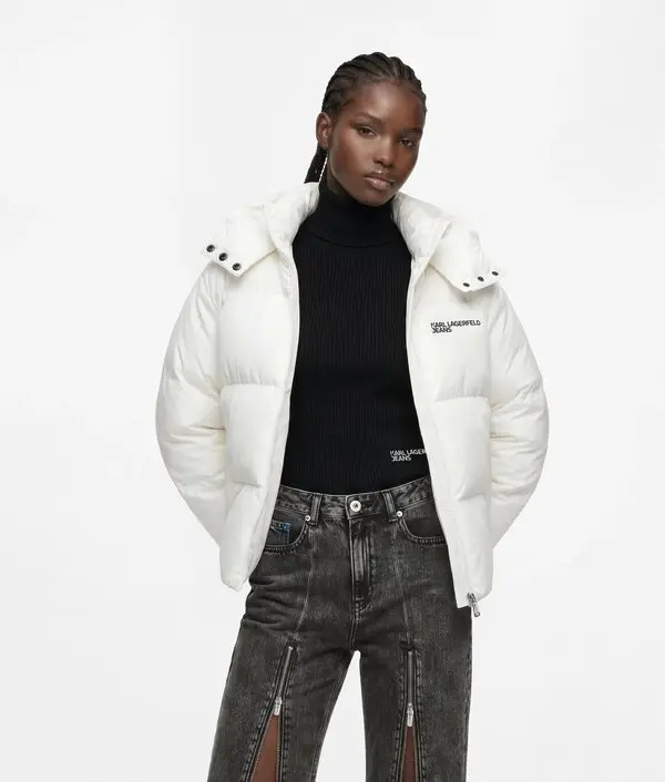 Karl Lagerfeld Logo Puffer Jacket - Egret