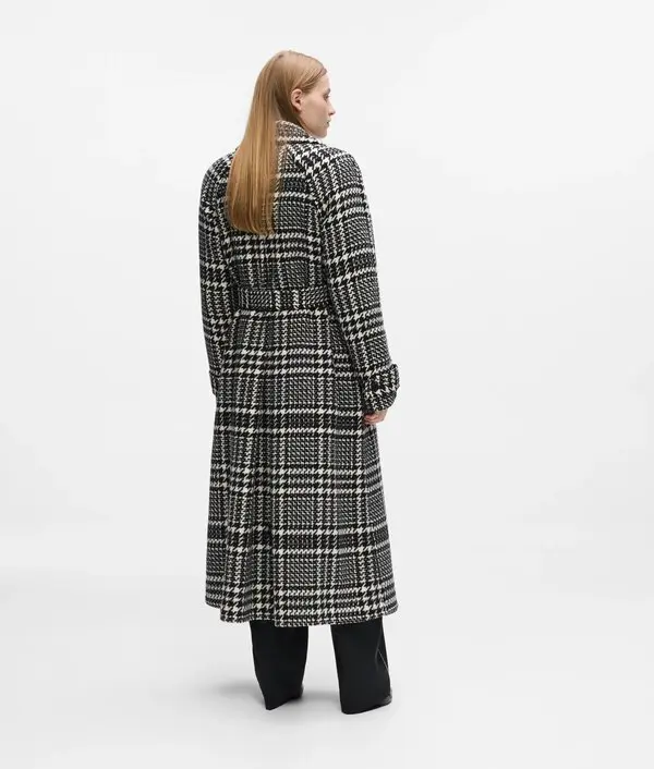 Karl Lagerfeld Houndstooth Long Wool-blend Coat