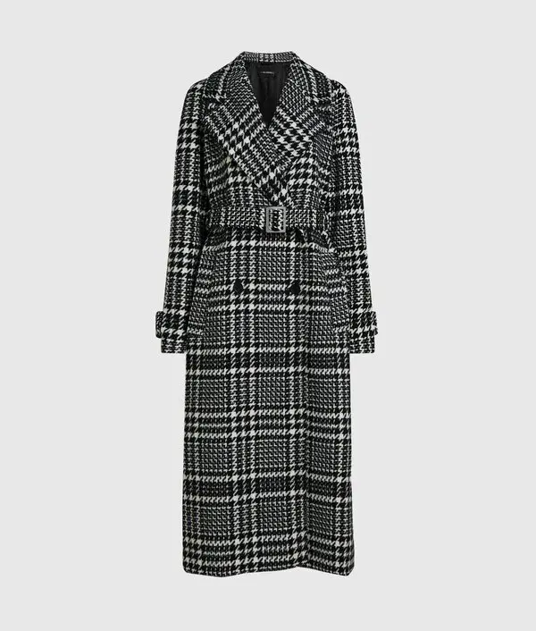 Karl Lagerfeld Houndstooth Long Wool-blend Coat