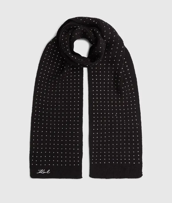 Karl Lagerfeld K/signature Long Rhinestone Scarf - Black